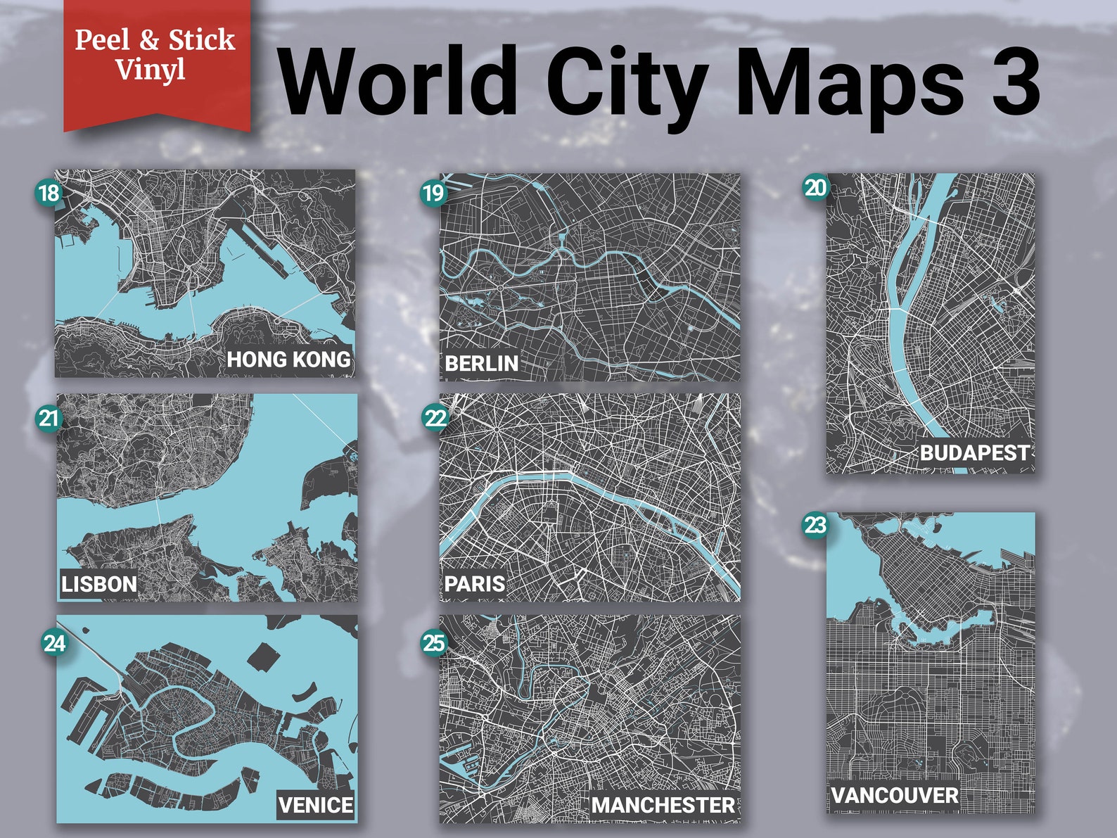 World City Maps Poster Wall Art, Digitally Printed on Paper, Vinyl ...