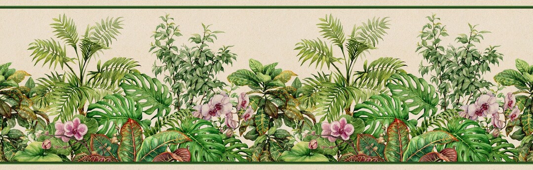 Peel & Stick Wallpaper Border Tropical Watercolor. Self Adhesive Wall Accent Decal for Bedroom ...