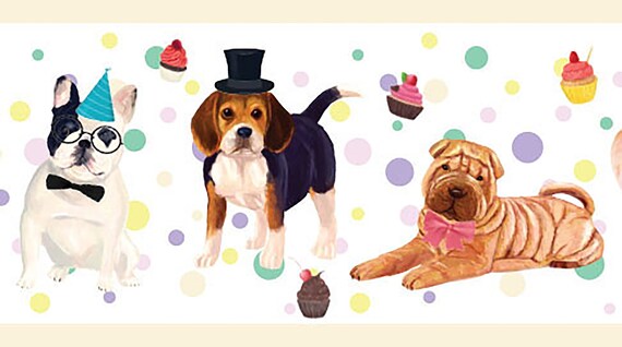 Peel & Stick Wallpaper Border Party Dogs Hats Theme. Self - Etsy