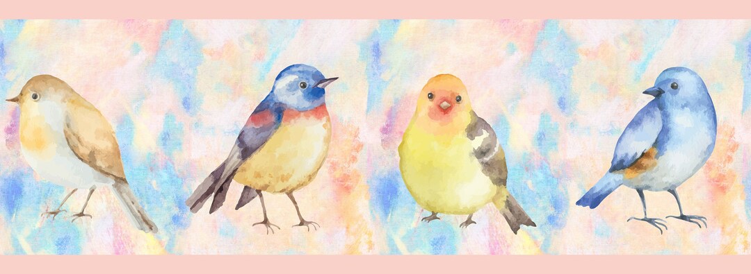 Peel & Stick Wallpaper Border Love Birds Watercolor. Self Adhesive Wall ...