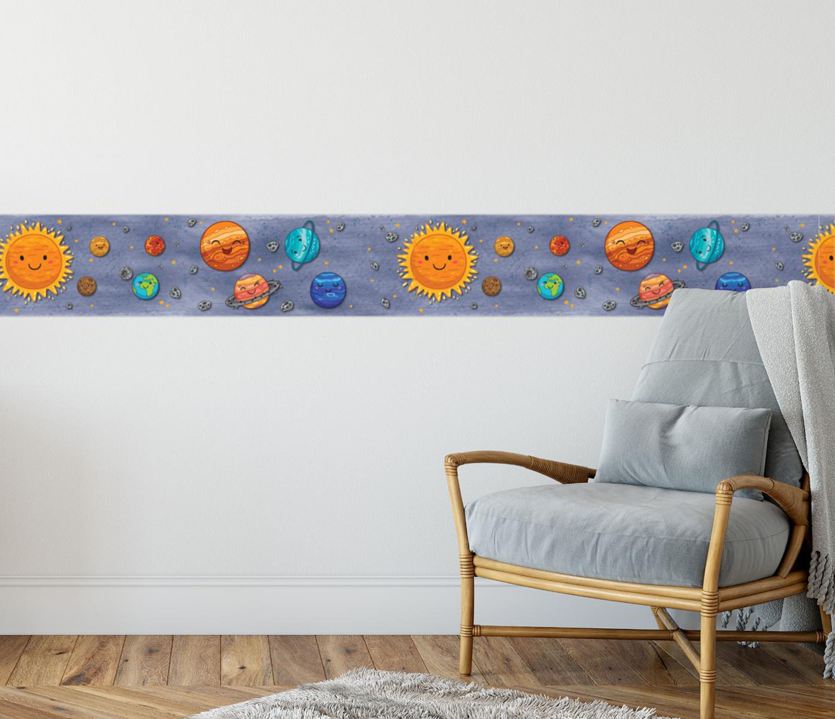 Peel & Stick Wallpaper Border Smiling Solar System. Self Adhesive Wall ...