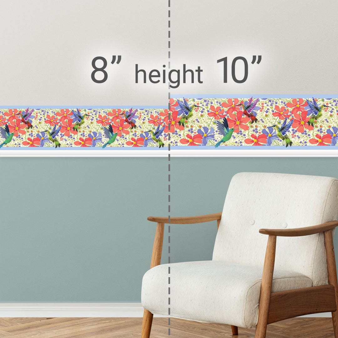 Peel & Stick Wallpaper Border Colorful Hummingbird Garden. Self ...