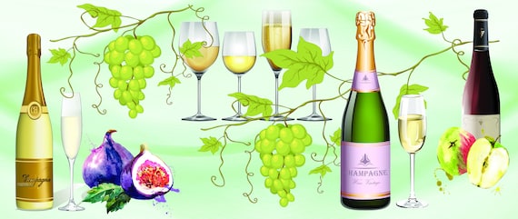 Peel & Stick Wallpaper Border Champagne and Grapes. Self - Etsy