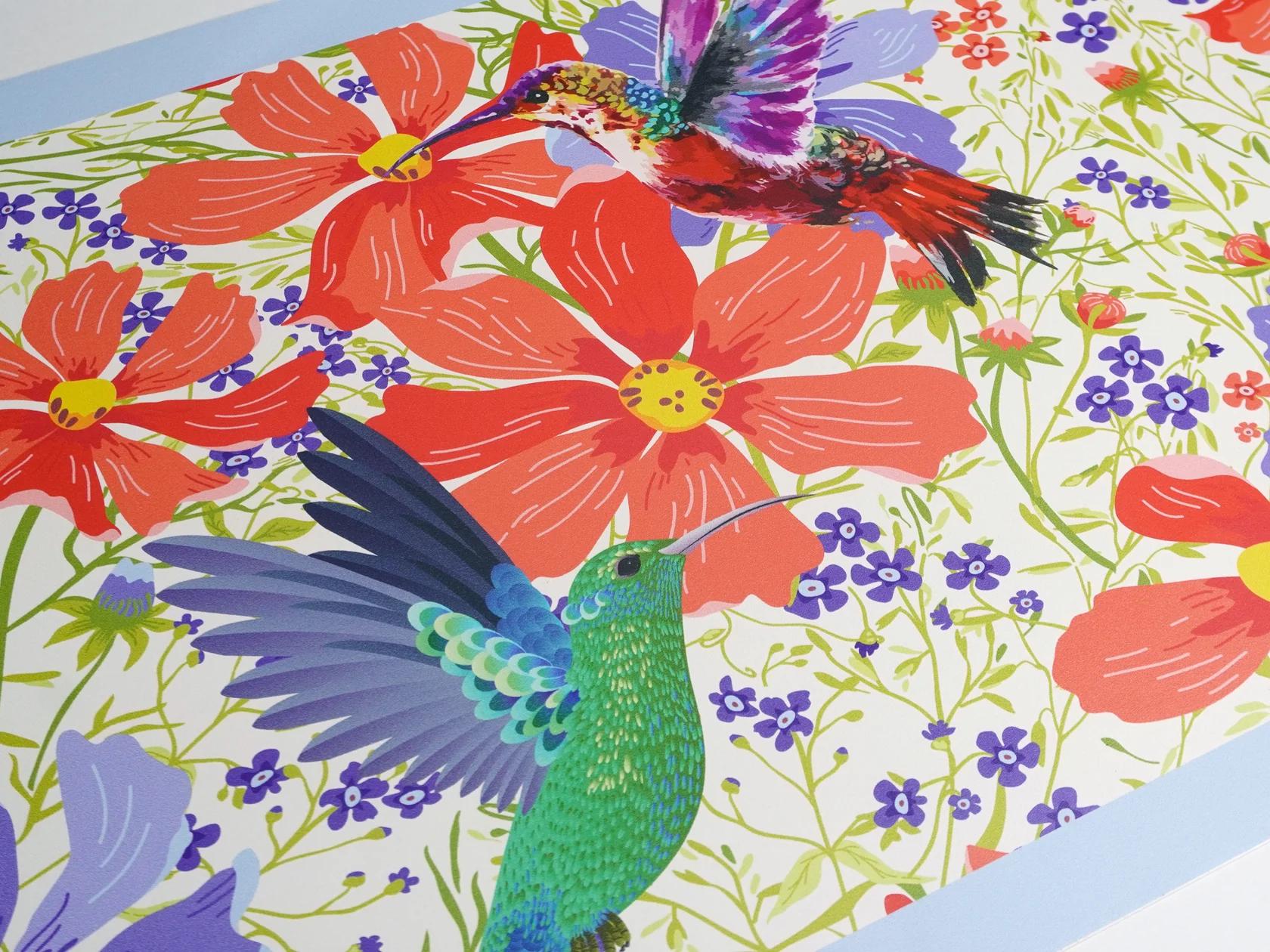 Peel & Stick Wallpaper Border Colorful Hummingbird Garden. Self ...