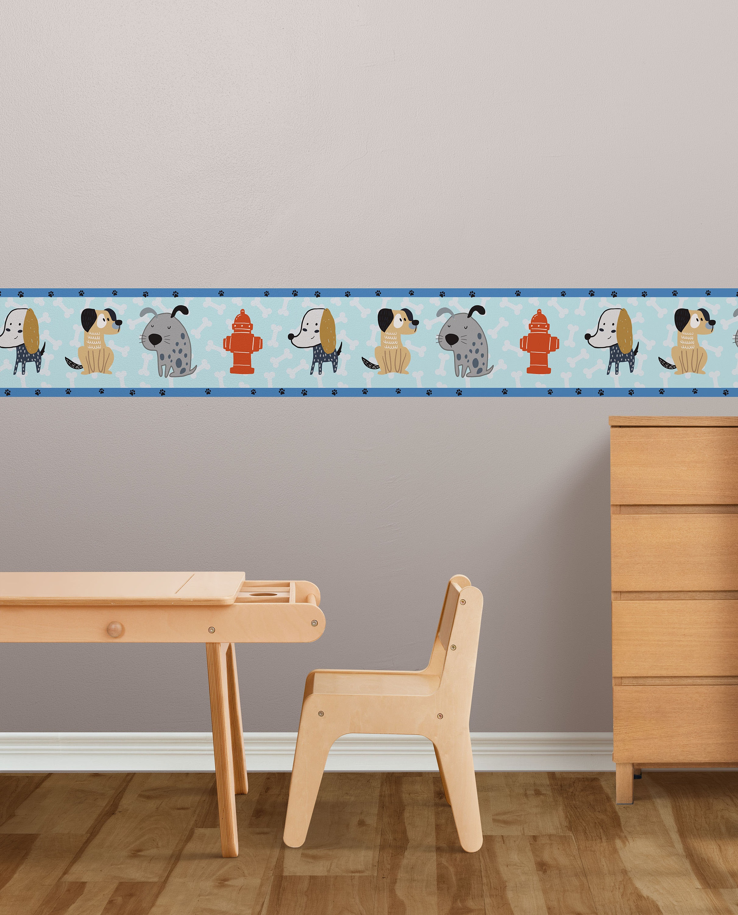 Peel & Stick Wallpaper Border Dogs Bones and Paws Cartoon. Self ...