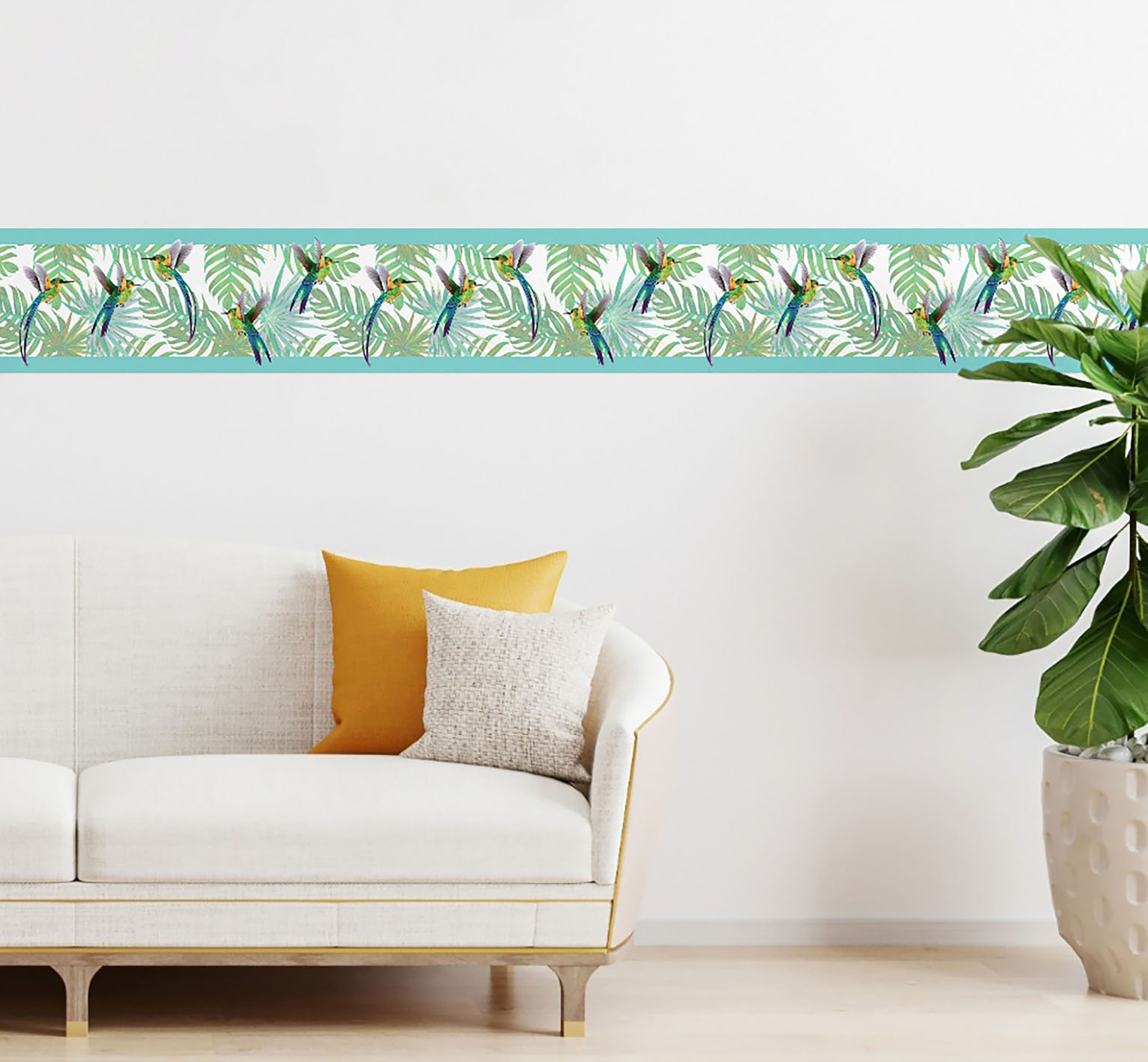 Peel & Stick Wallpaper Border Tropical Hummingbirds. Self Adhesive Wall ...