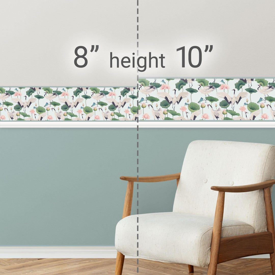 Peel & Stick Wallpaper Border Cranes and Grasshoppers. Self Adhesive ...