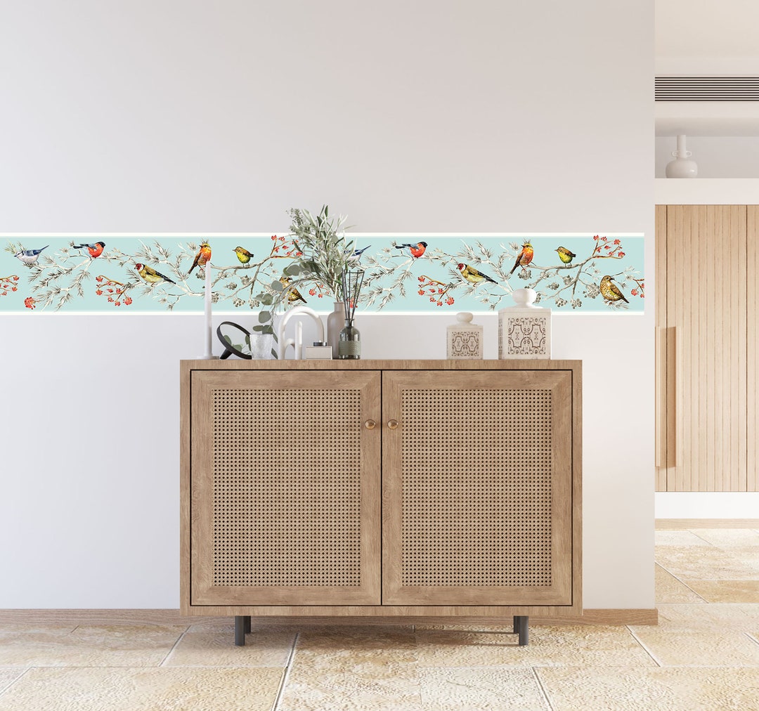 Peel & Stick Wallpaper Border Birds in Pines. Self Adhesive Wall Accent ...