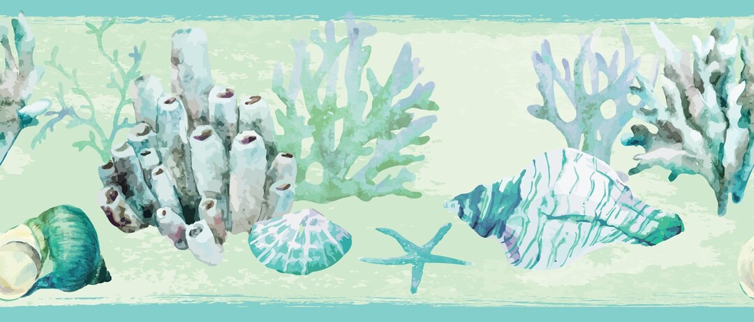 Peel & Stick Wallpaper Border Coral and Seashells Theme Self Adhesive ...