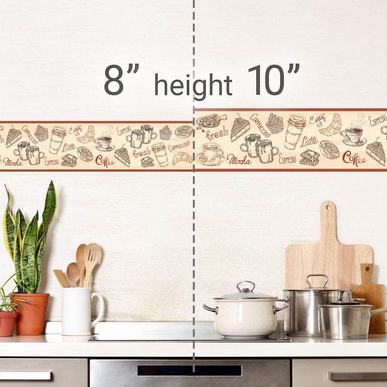 Peel & Stick Wallpaper Border Coffee Illustrations | Self Adhesive Wall ...
