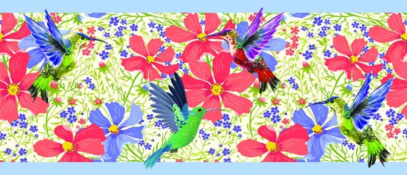 Peel & Stick Wallpaper Border Colorful Hummingbird Garden. - Etsy
