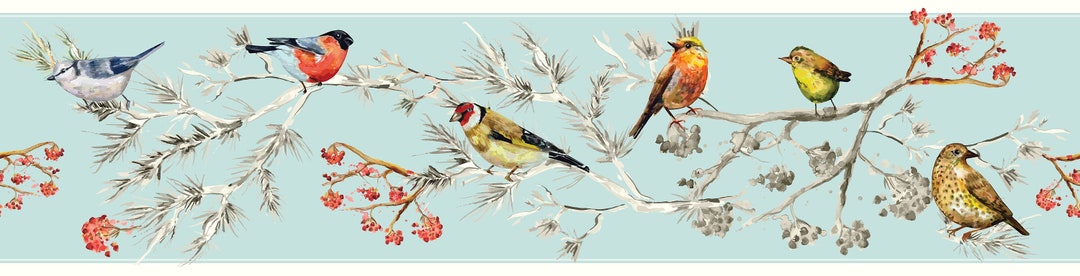 Peel & Stick Wallpaper Border Birds in Pines. Self Adhesive Wall Accent ...