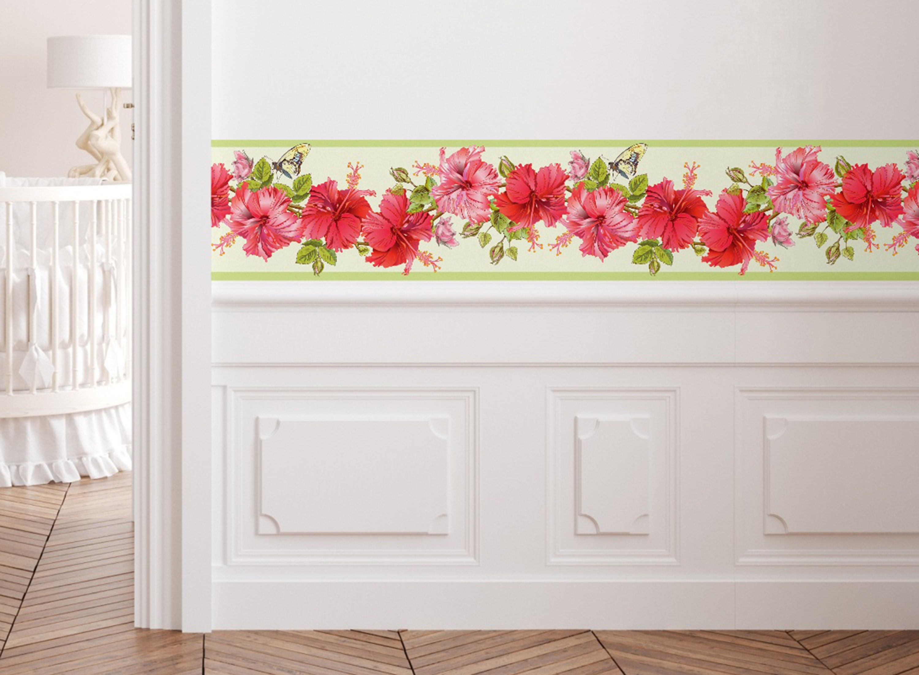 Peel & Stick Wallpaper Border Hibiscus and Butterfly. Self - Etsy