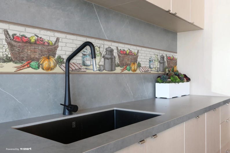 Peel & Stick Wallpaper Border Basket and Kitchenware. Self Adhesive ...