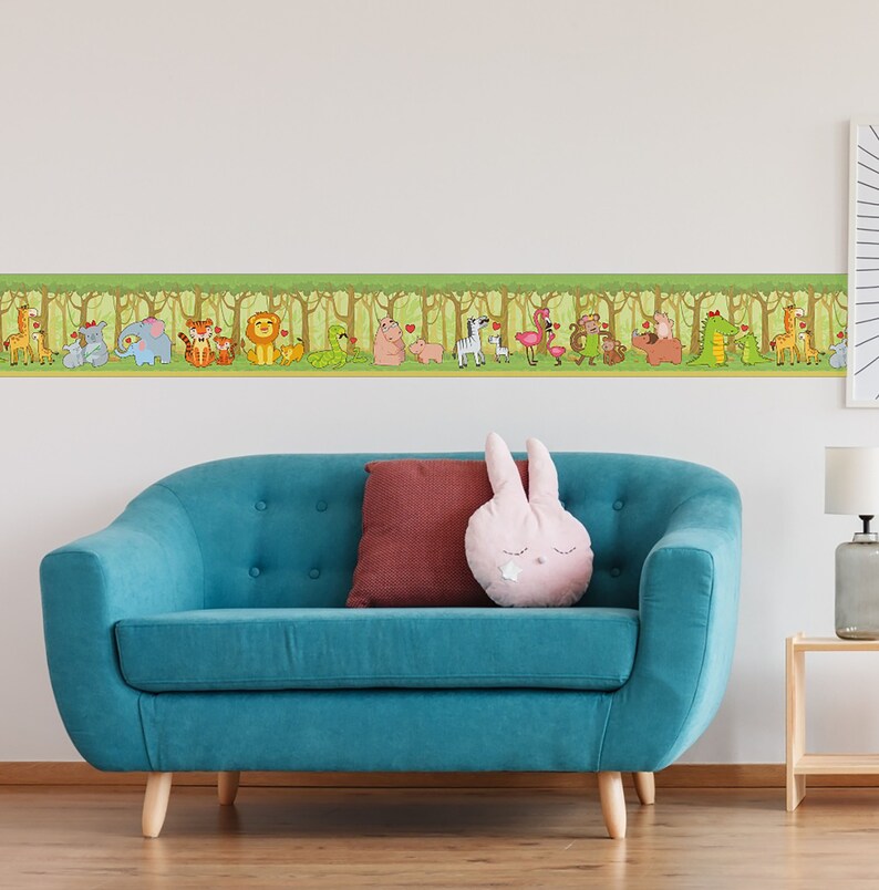 Peel & Stick Wallpaper Border Zoo Jungle Animals Theme Self Adhesive ...