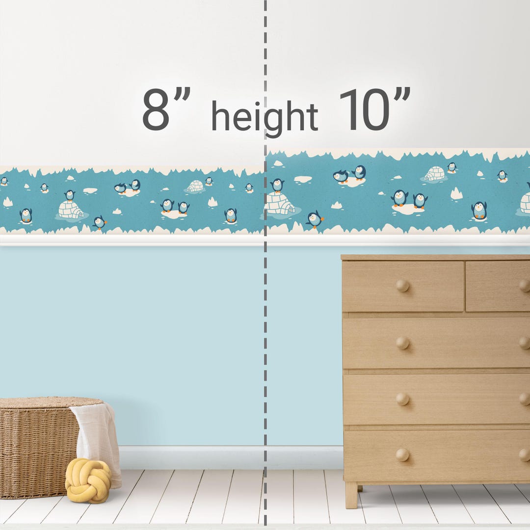 Peel & Stick Wallpaper Border Playful Penguins Theme Self Adhesive Wall ...