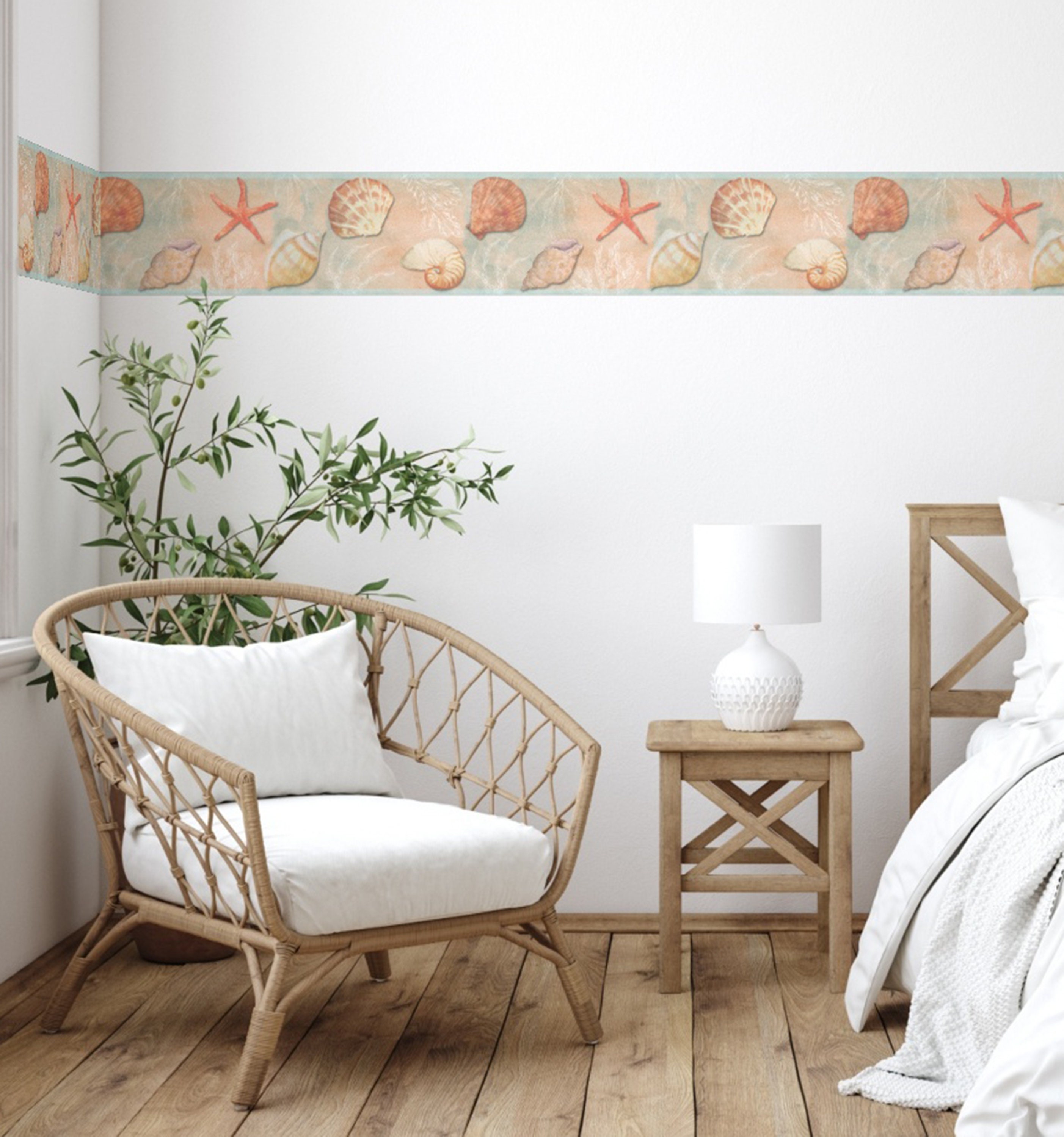 Peel & Stick Wallpaper Border Seashells and Starfish Self Adhesive Wall ...