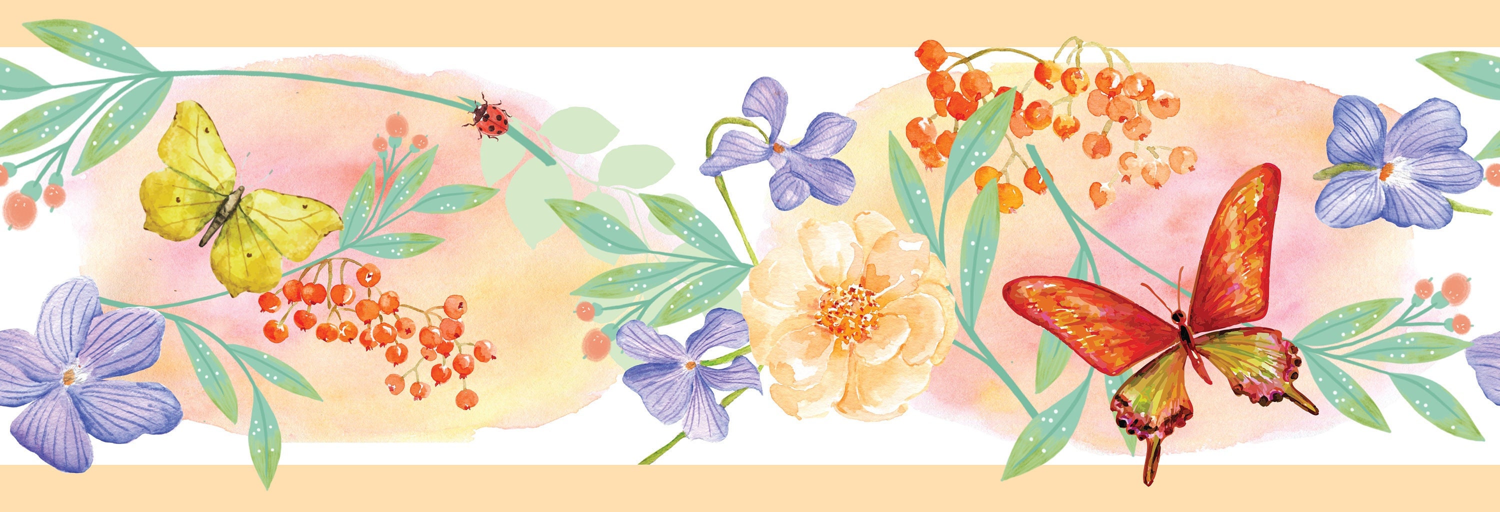 Peel & Stick Wallpaper Border Floral Butterfly Pastel. Self Adhesive ...