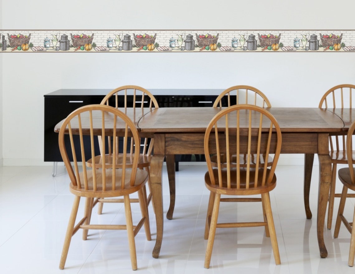 Peel & Stick Wallpaper Border Basket and Kitchenware. Self Adhesive ...