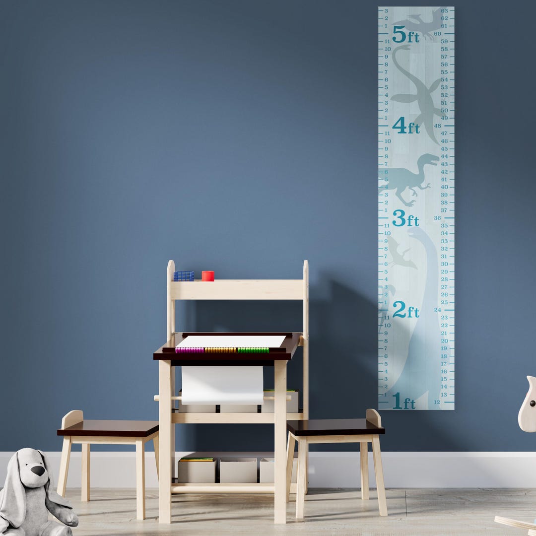 GA1002 Children’s Peel & Stick Growth Chart With Blue Dinosaurs Kids - Etsy