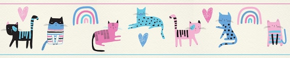 Peel & Stick Wallpaper Border Colorful Spotted Cats Self - Etsy