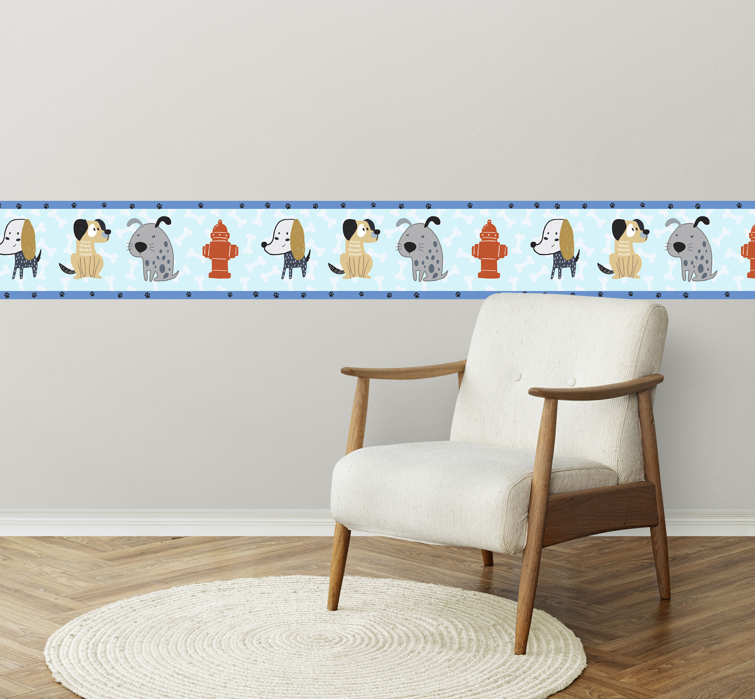 Peel & Stick Wallpaper Border Dogs Bones and Paws Cartoon. Self ...