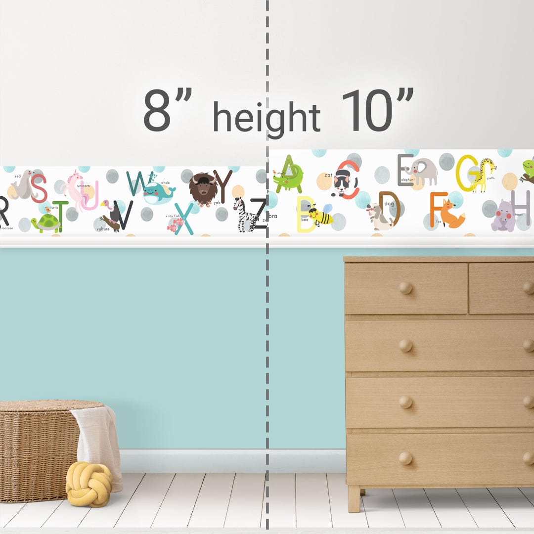Peel & Stick Wallpaper Border Animal Alphabet Colorful Self Adhesive ...