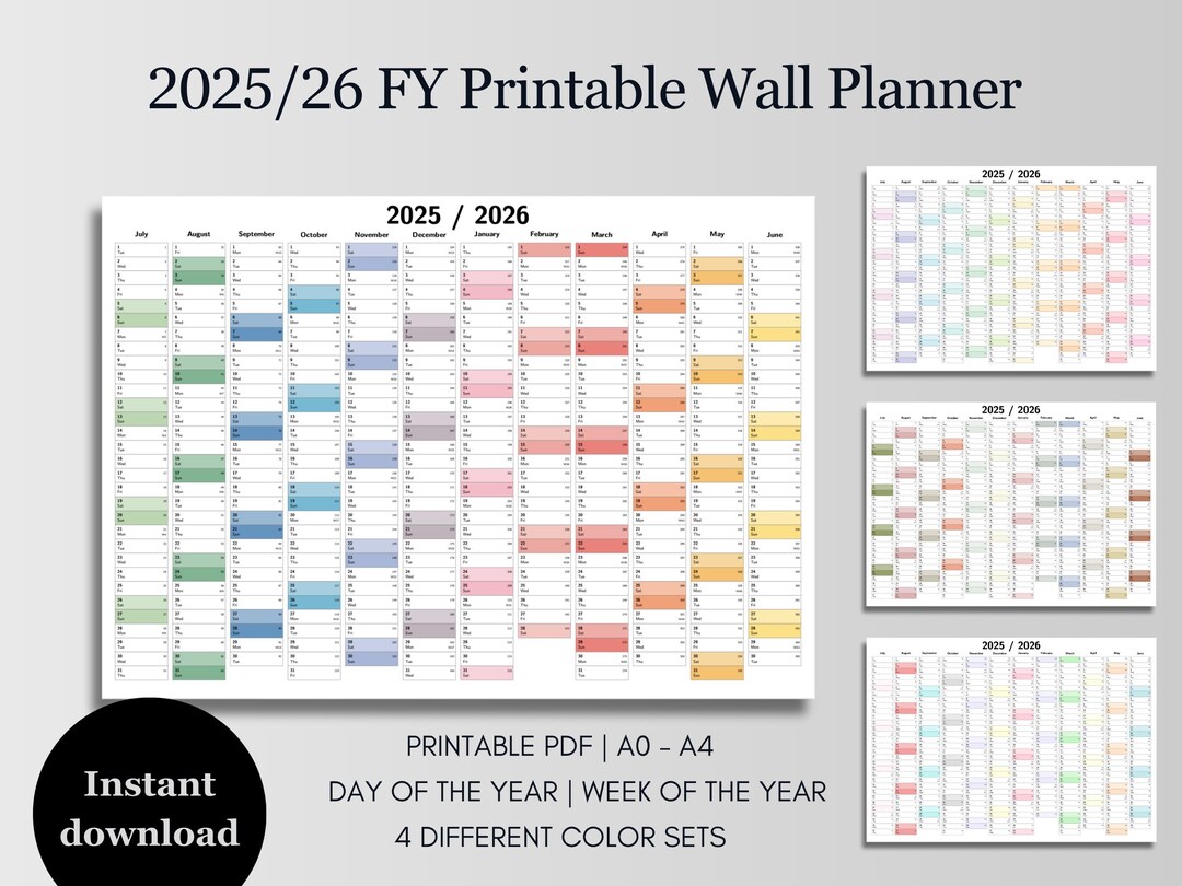 2025/26 Australia Financial Year Wall Planner | Calendar | 4 Multi ...