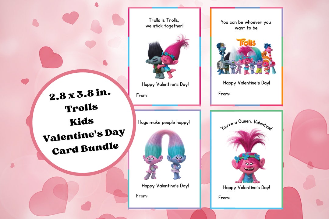 Trolls Kids Valentine Cards | Kids Valentine's Day Cards | Valentine ...
