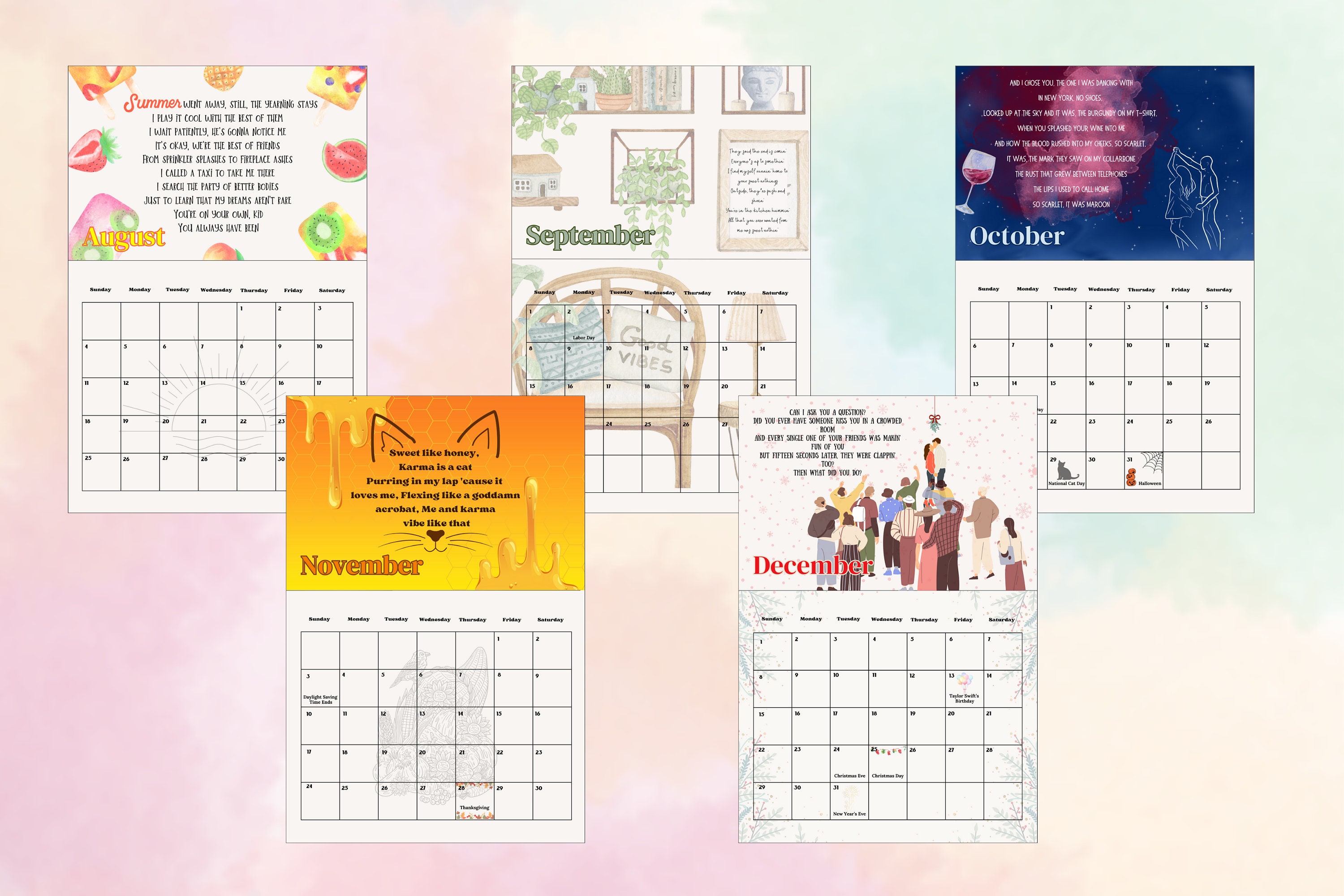 2024 Midnights Taylor Swift Calendar Digital Print Printable From ...