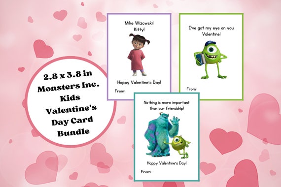 Monsters Inc Kids Valentine Cards Kids Valentine's Day | Etsy
