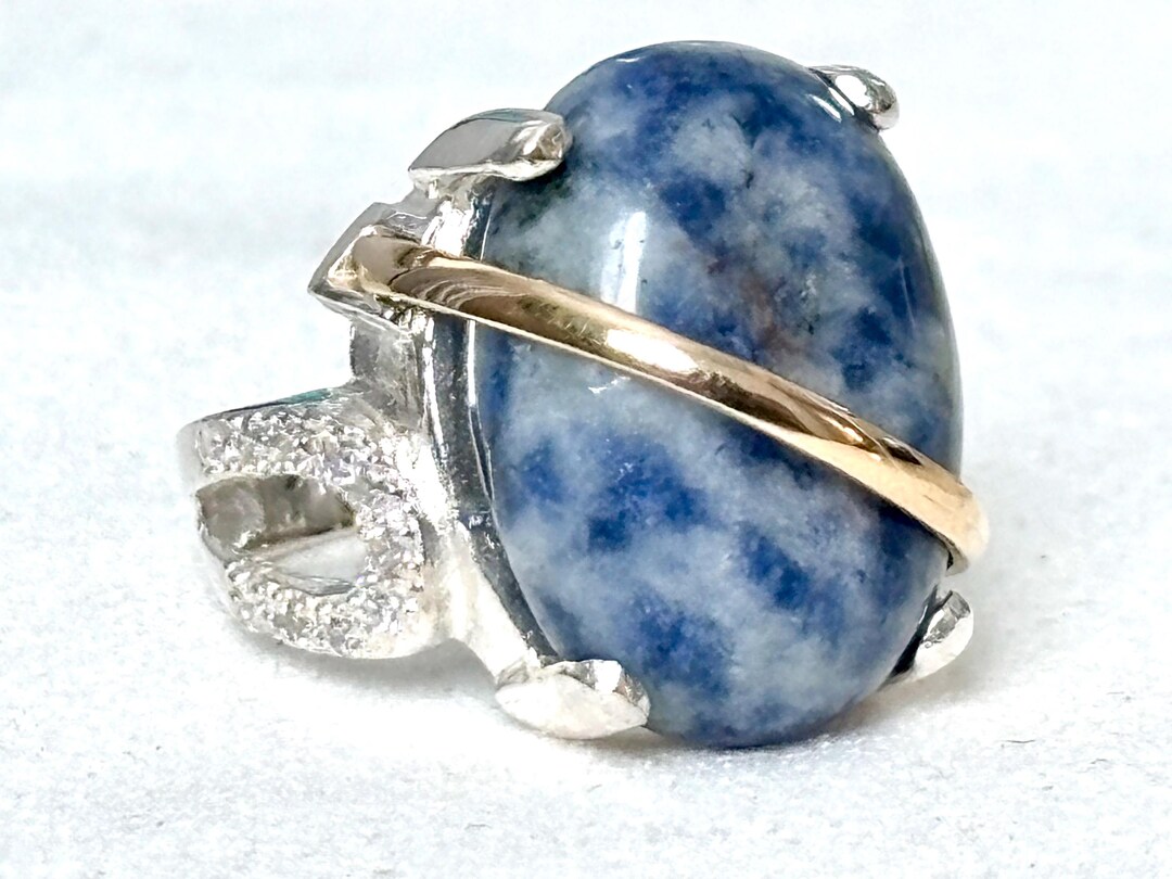 925 Sterling Silver & 10K Gold Laminated Ring With Oval Sodalite and ...