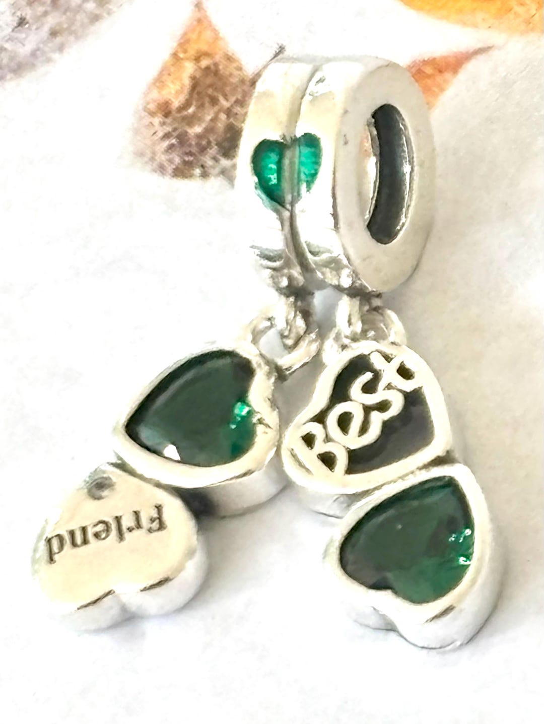Best Friends Split Heart Charm – Green Heart Bead – Sterling Silver ...
