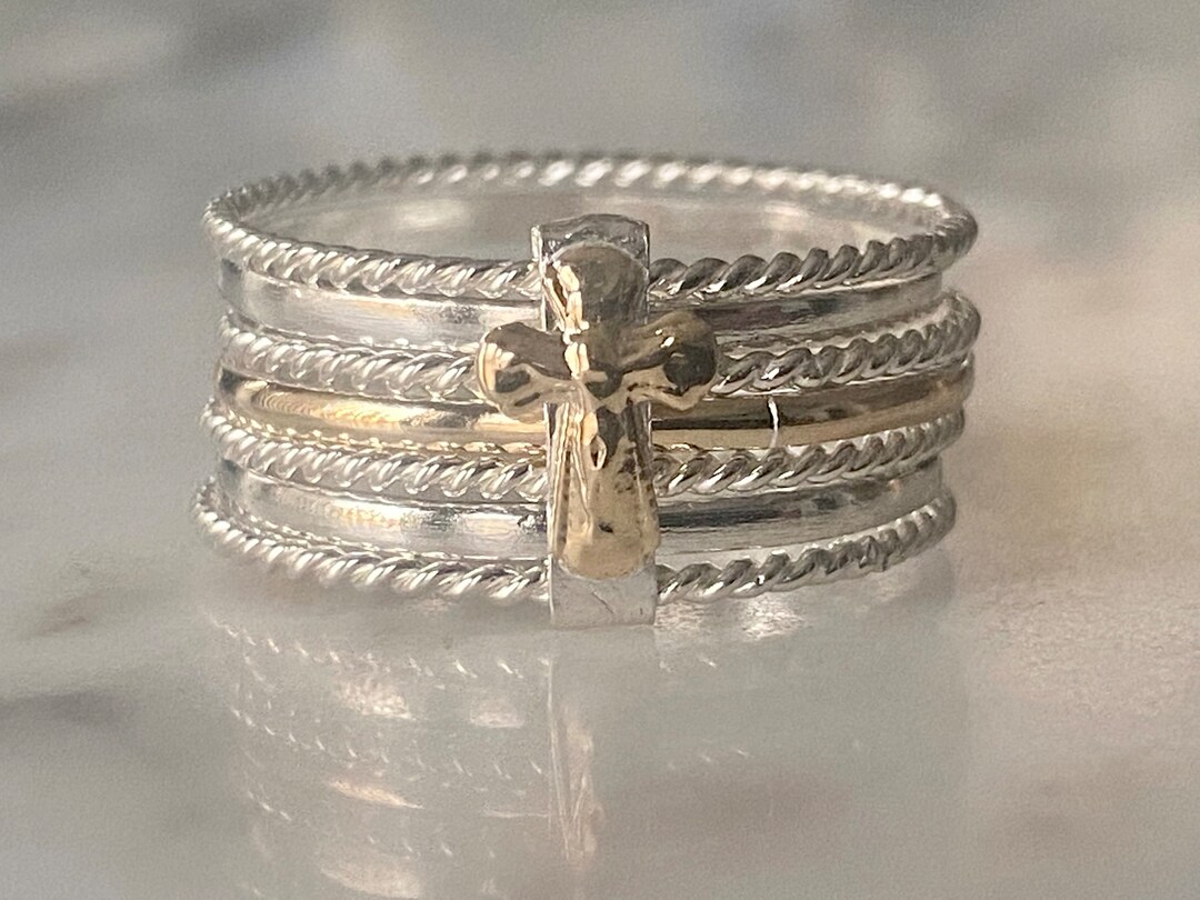 QURI Seven Days Stack - Semanario Ring Solid Silver 925 and 10k-gold ...