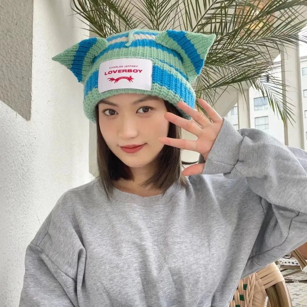 Loverboy Fox Design Multi-colored Cat Pig Ear Warm Knitted Hat - Etsy