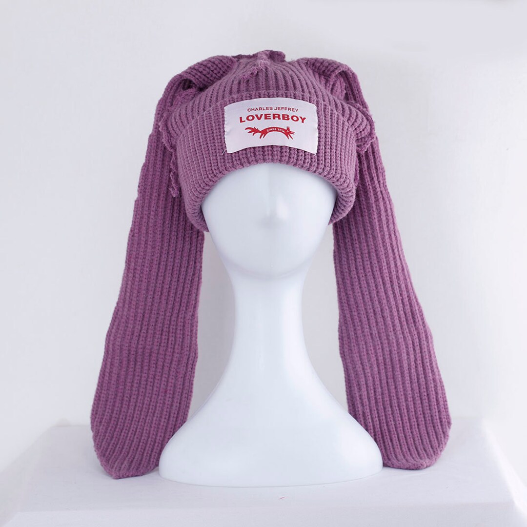 Fox Design Cool Handmade Knitted Rabbit Ear Beanie Long Rabbit Ear Hat ...