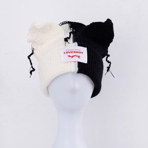 Sewn Inside Out Design Fox Design Dual Color Cat Pig Ear Warm Knitted ...