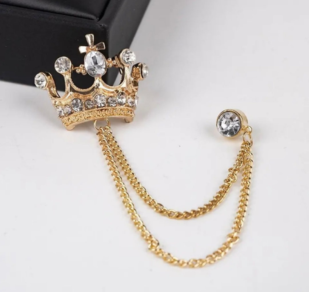 Royal Crown Shirt Wedding Suit Mens Accessory Collar Clip Chain Brooch ...