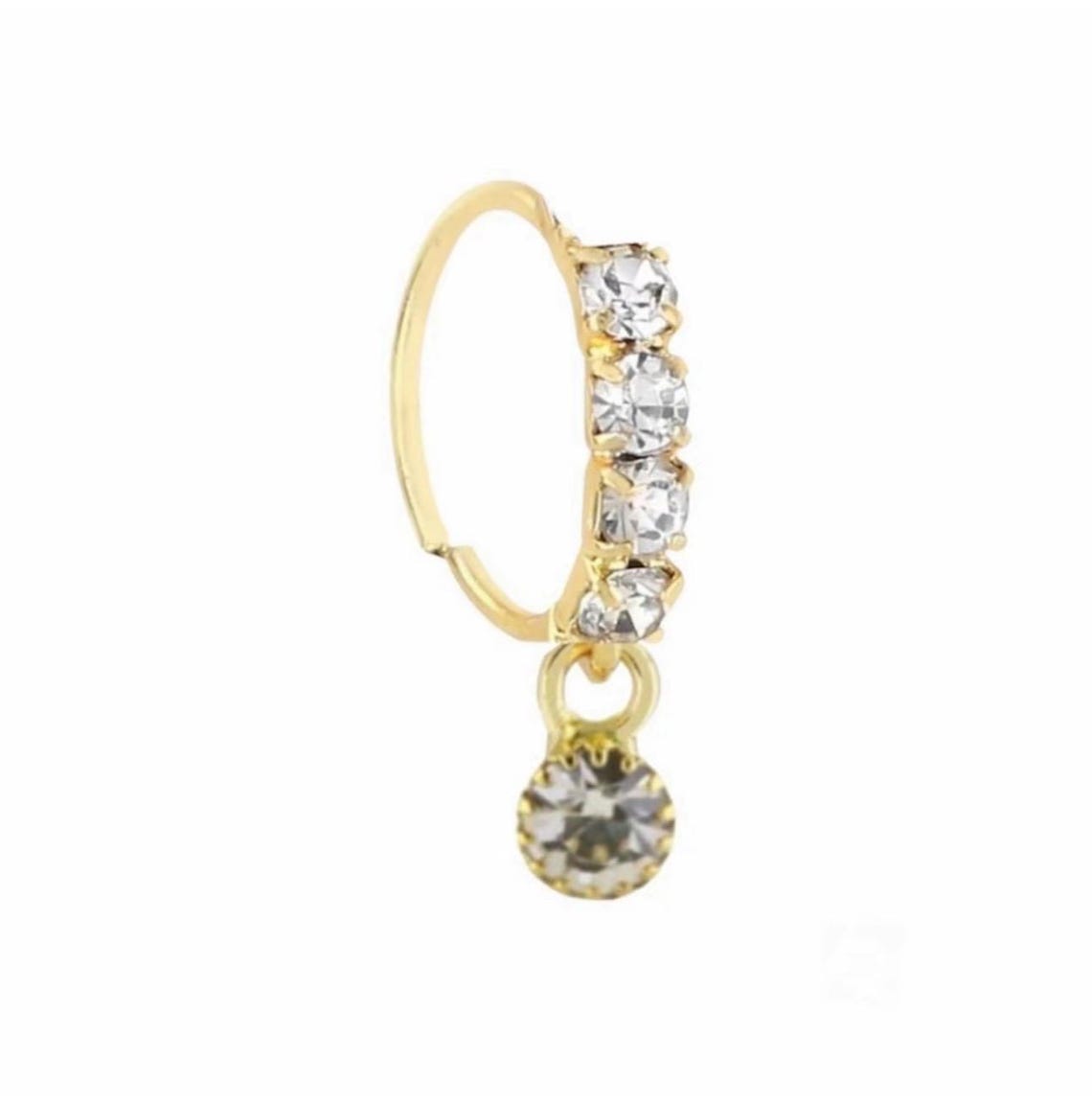 4 Stone Gold Dangle Nose Ring for Pierced Nose - Etsy