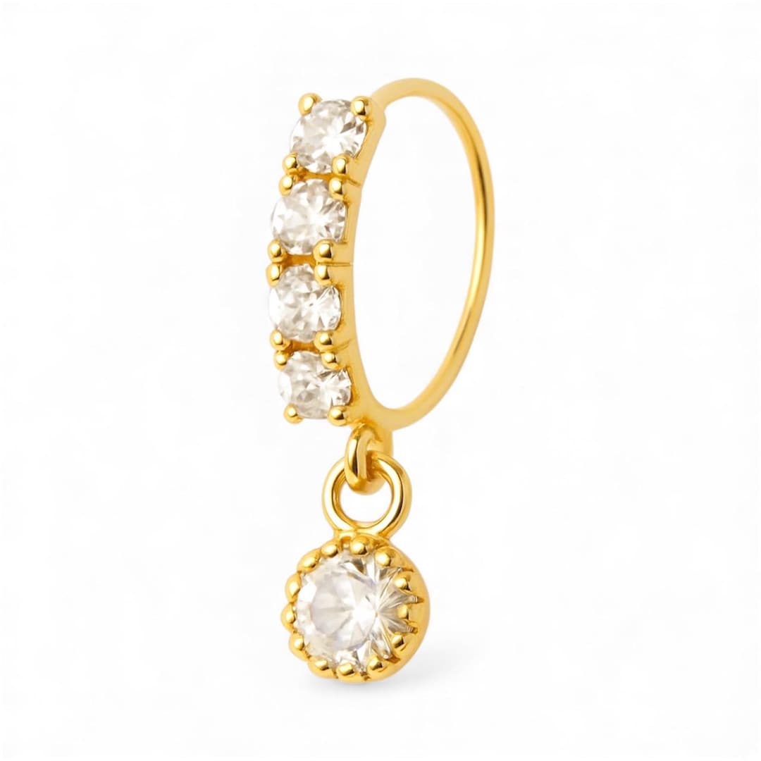 4 Stone Gold Dangle Nose Ring for Pierced Nose - Etsy