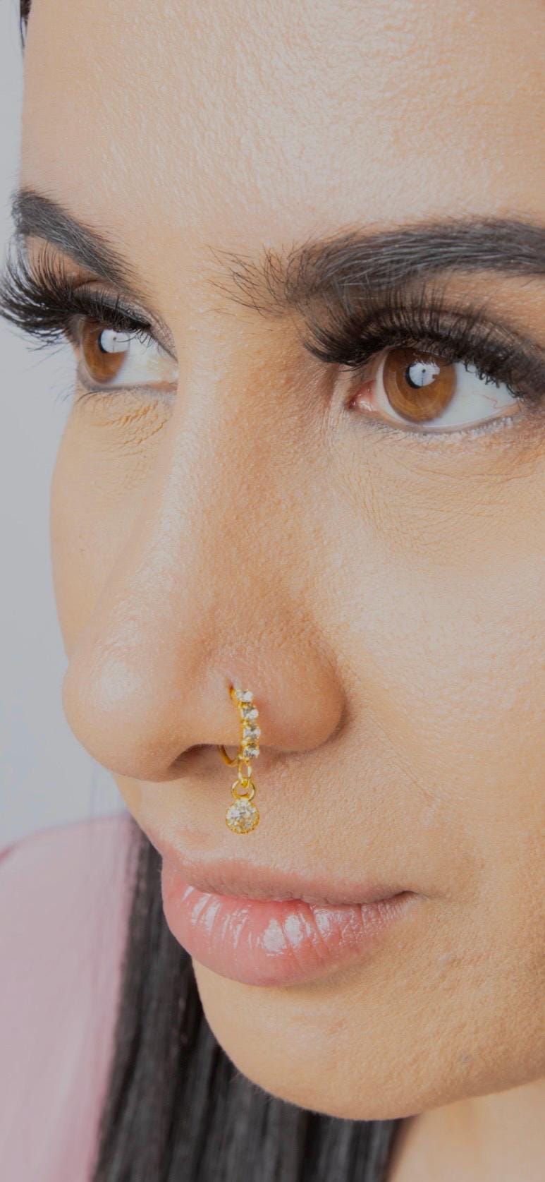 4 Stone Gold Dangle Nose Ring for Pierced Nose - Etsy