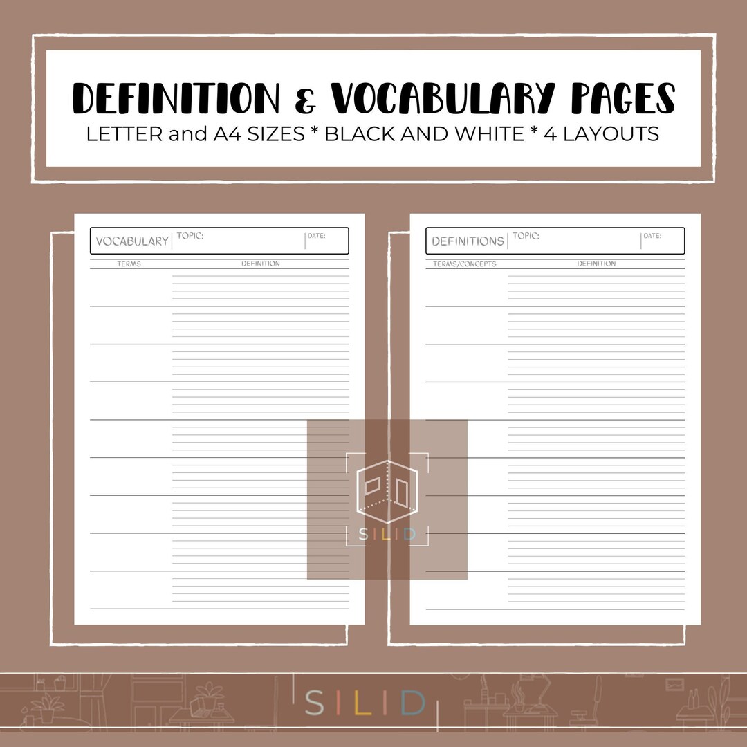 Study Definitions and Vocabulary Pages Letter and A4 Size Pdf Dotted ...