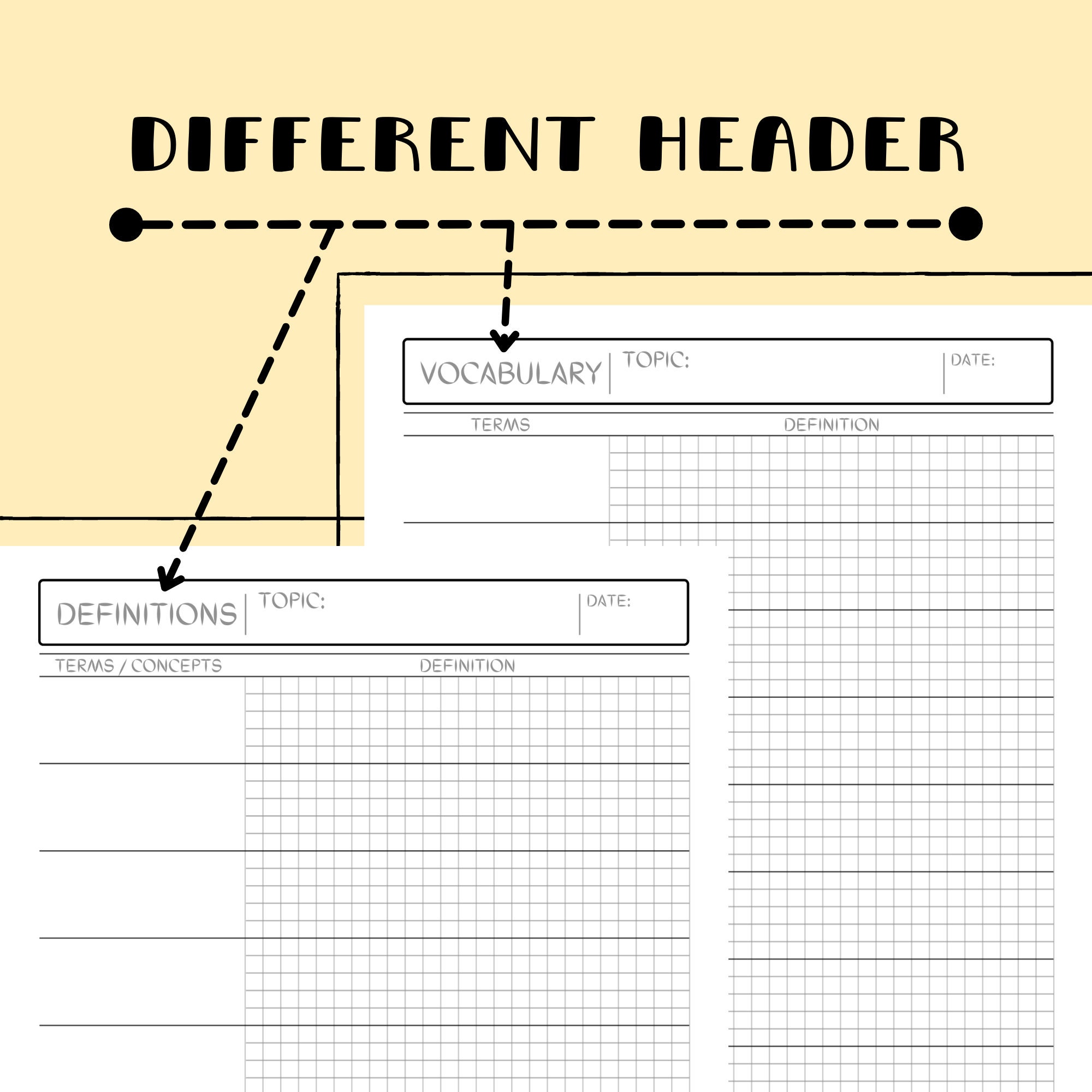 Study Definitions and Vocabulary Pages Letter and A4 Size Pdf Dotted ...