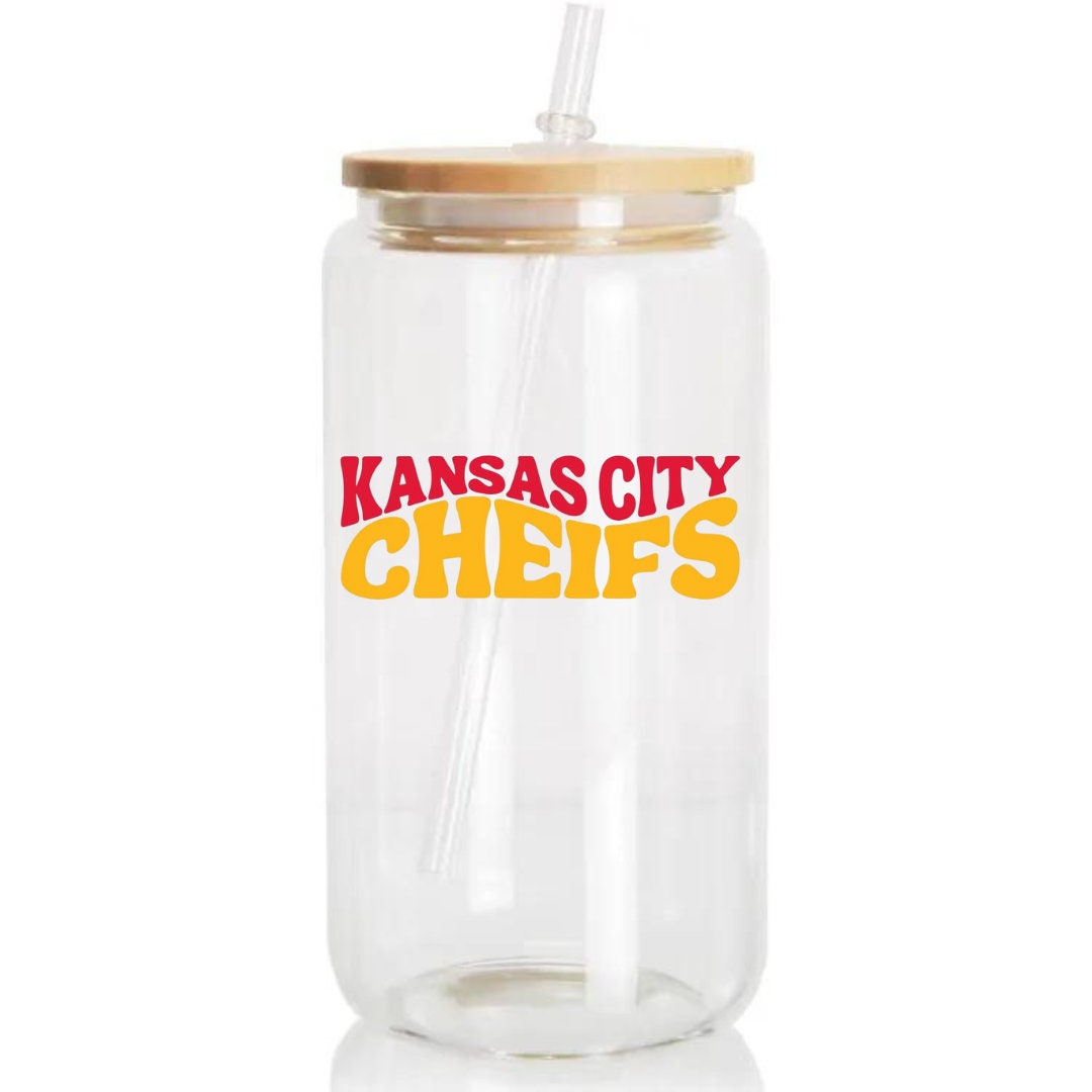KC Chiefs Glass Tumbler, Bamboo Lid, Glass Can Tumbler, Gift Idea ...