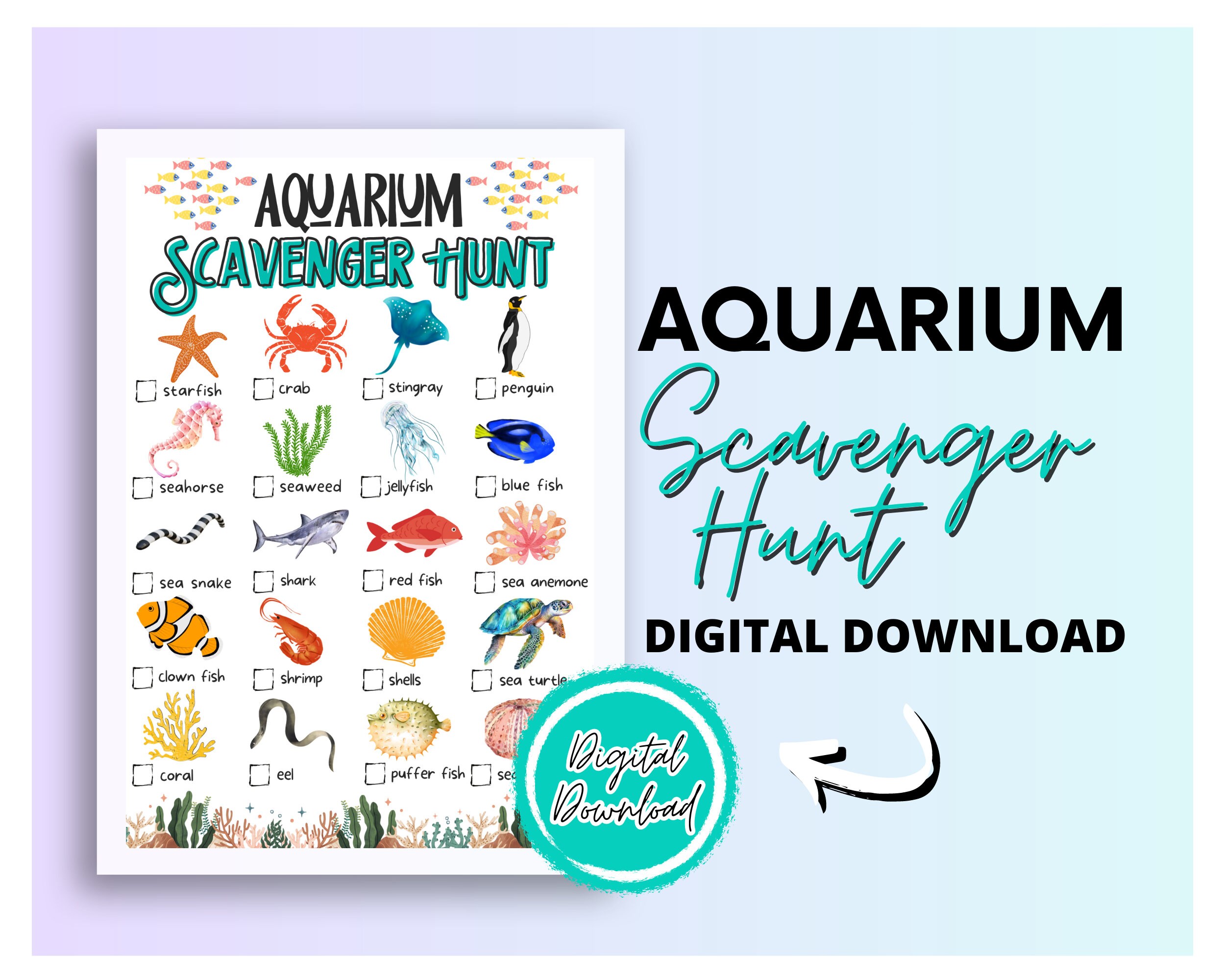 Aquarium Scavenger Hunt Ocean Scavenger Hunt Aquarium Field Trip Under ...