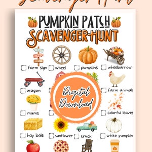 Pumpkin Patch Scavenger Hunt | Fall Scavenger Hunt | Farm Scavenger ...