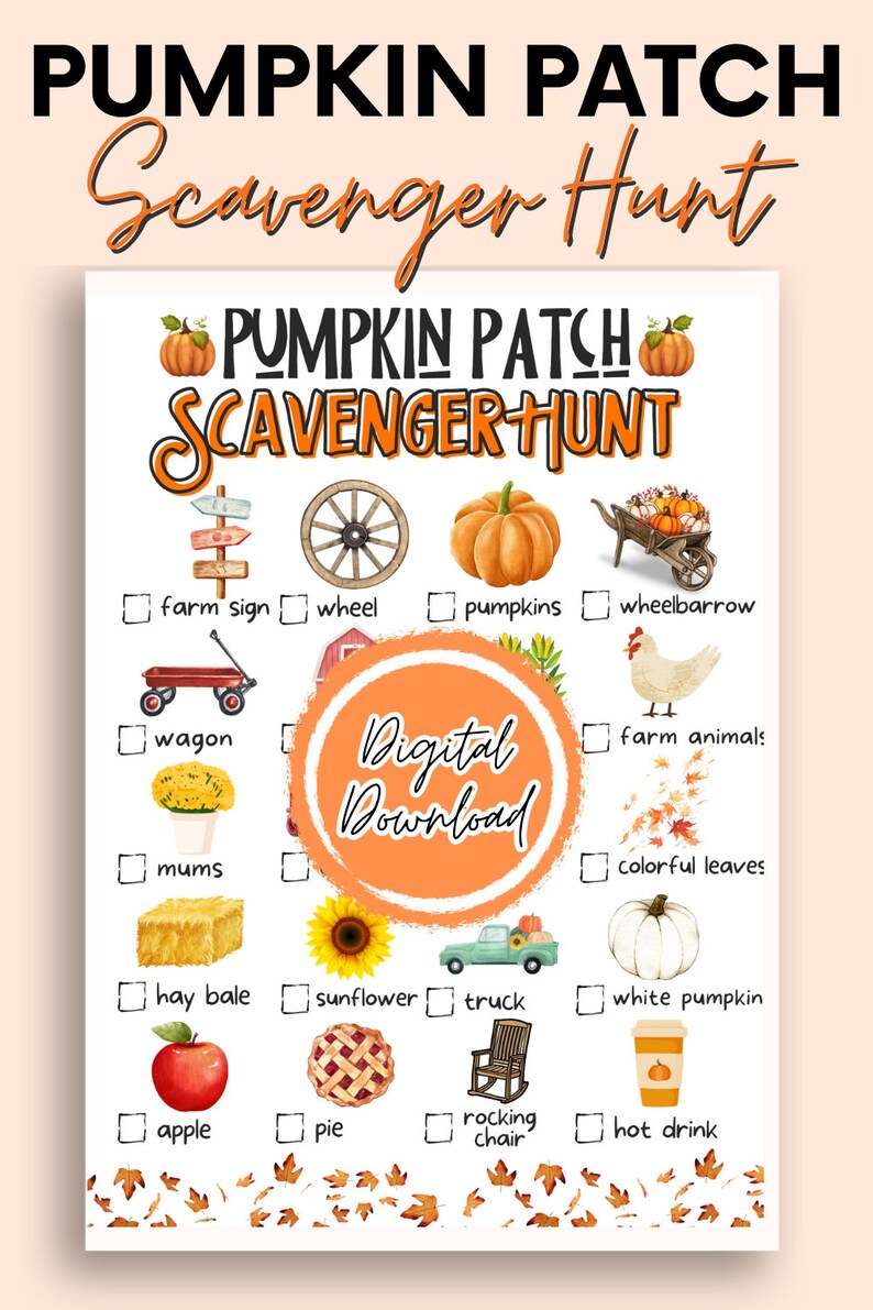 Pumpkin Patch Scavenger Hunt Fall Scavenger Hunt Farm Scavenger Hunt ...
