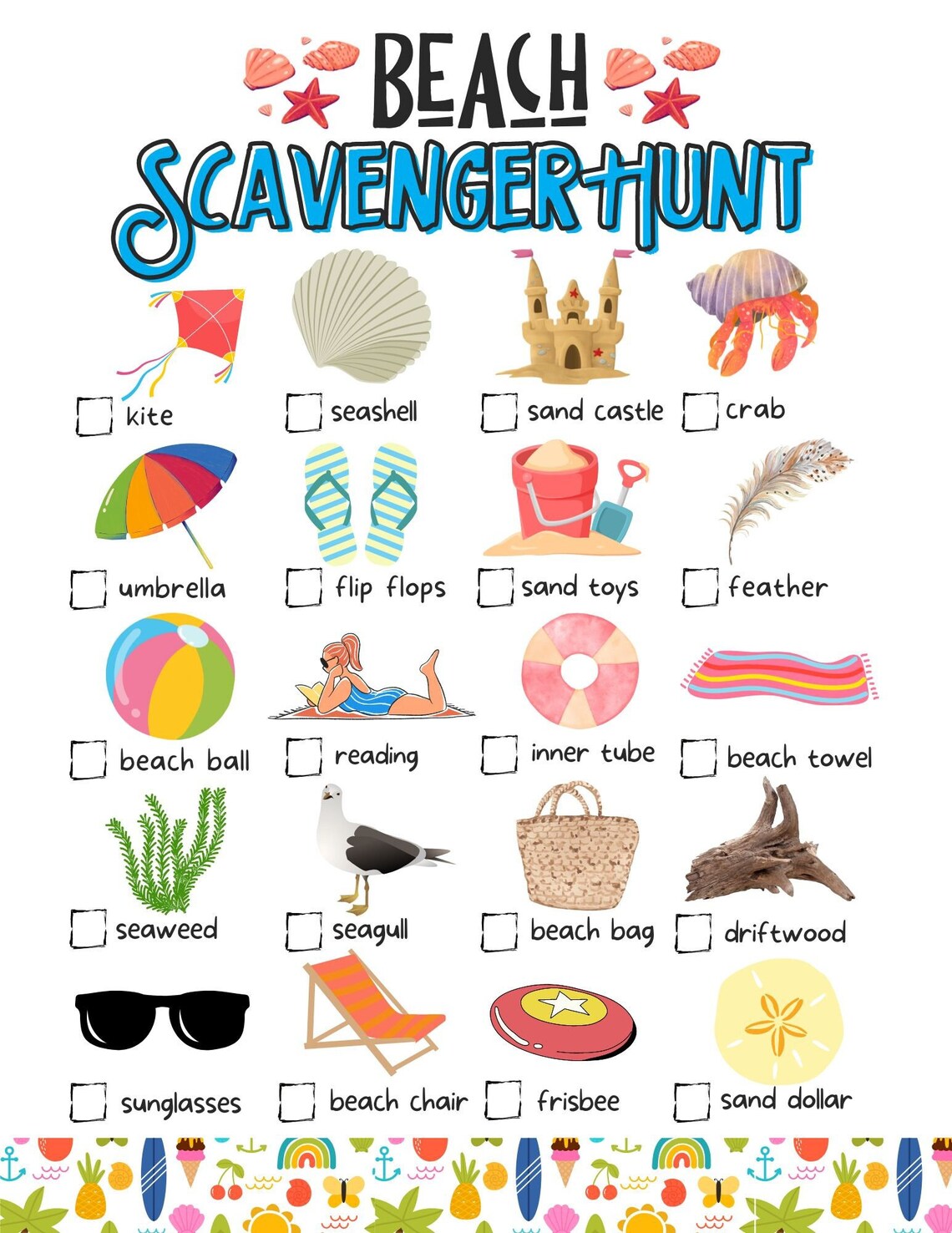 Beach Scavenger Hunt Summer Scavenger Hunt for Kidsn Beach Scavenger ...