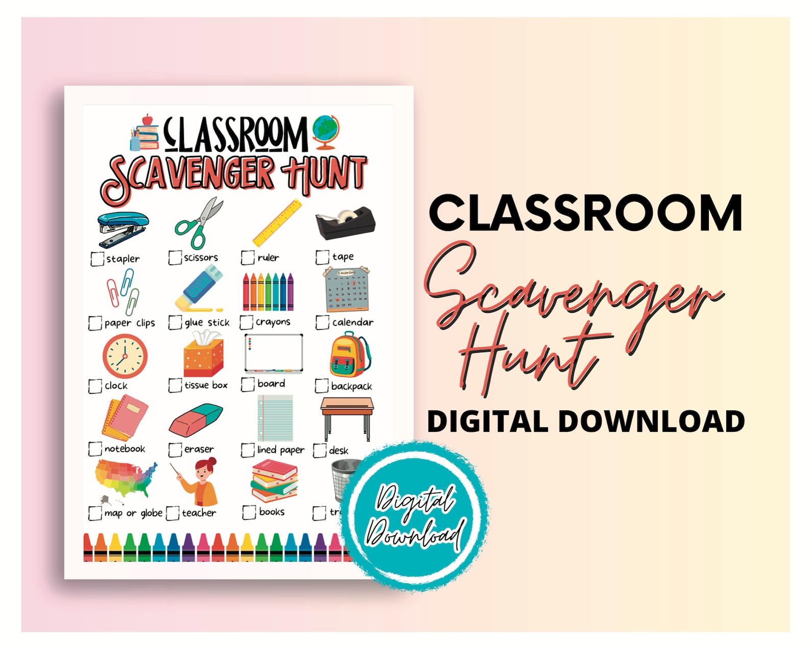 Classroom Scavenger Hunt Back to School Scavenger Hunt First Day of ...