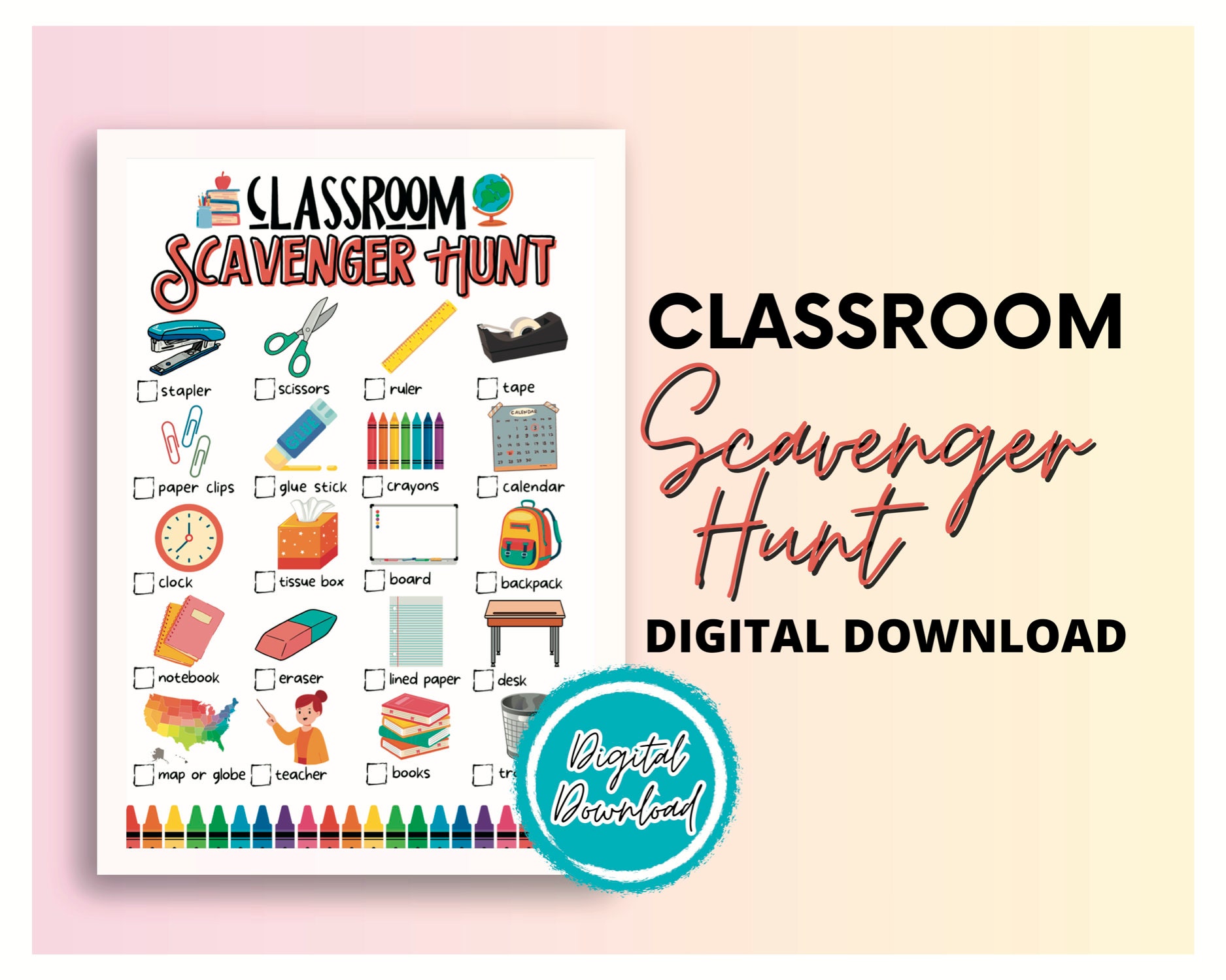 Classroom Scavenger Hunt Back to School Scavenger Hunt First Day of ...